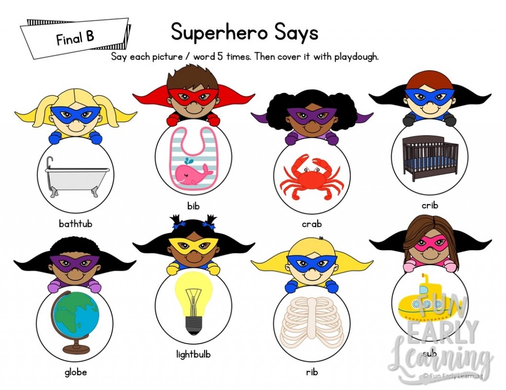 Superhero Says Articulation Practice – Final Sounds – Fun Early Learning