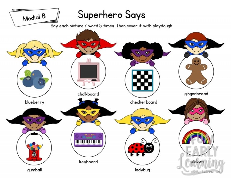 Superhero Says Articulation Practice – Medial Sounds – Fun Early Learning