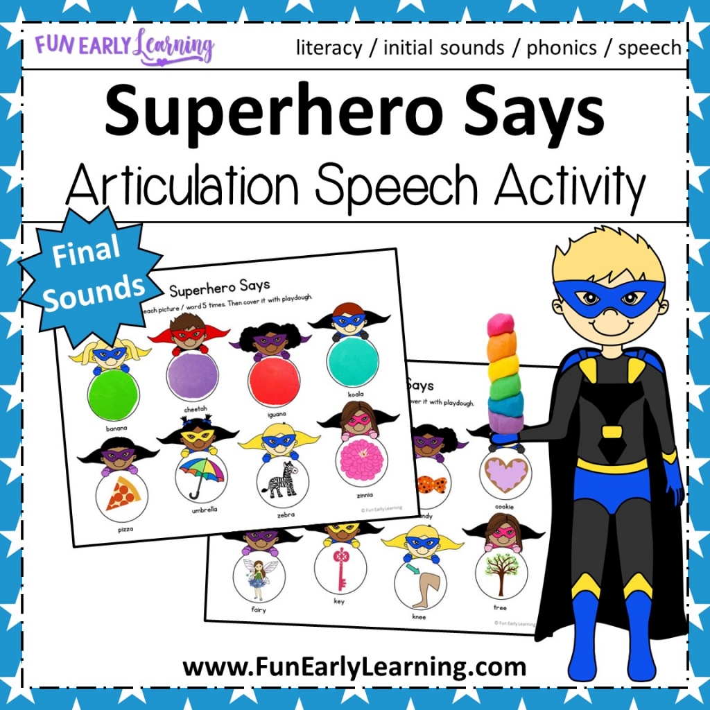 Superhero Says Articulation Practice – Final Sounds – Fun Early Learning