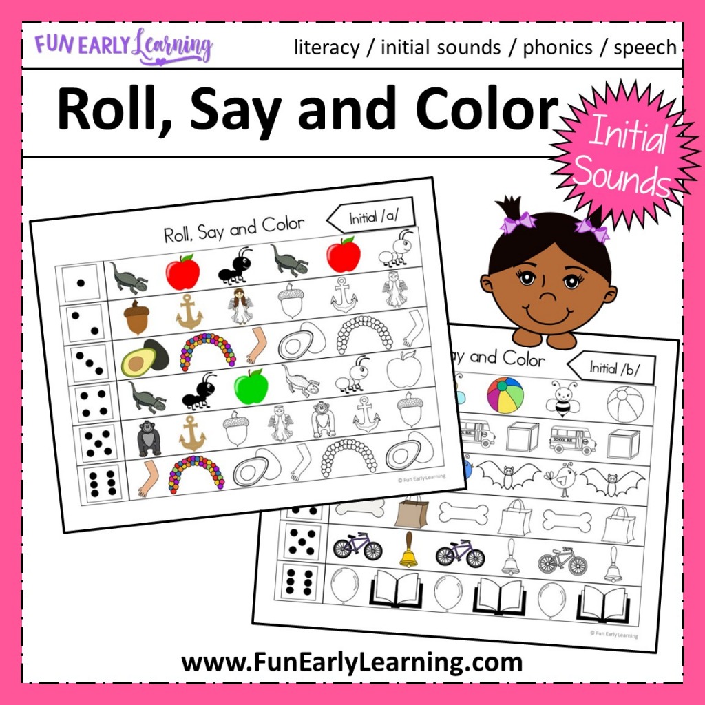 Roll, Say and Color Initial Sounds – Fun Early Learning