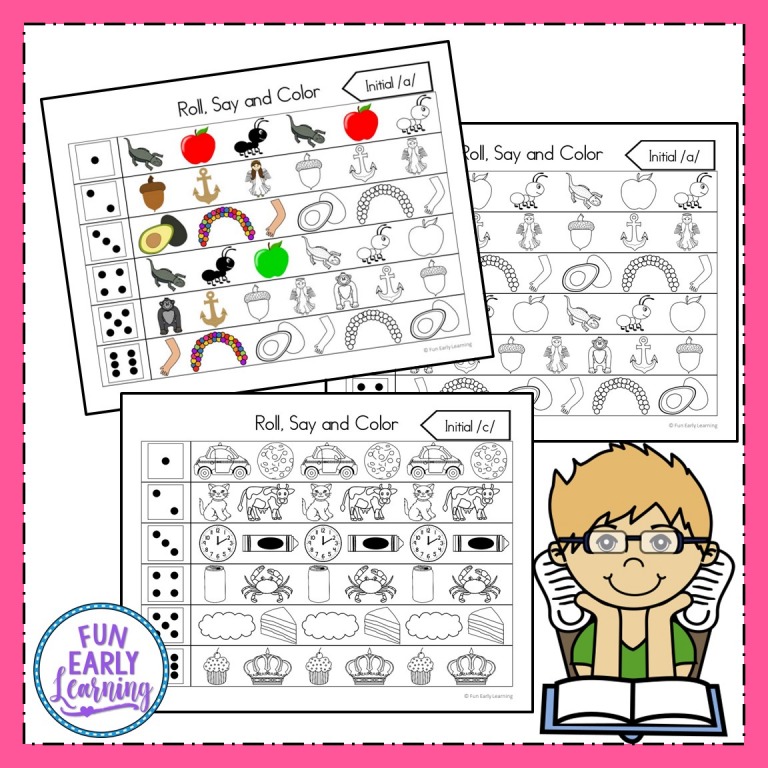 Roll, Say and Color Initial Sounds – Fun Early Learning