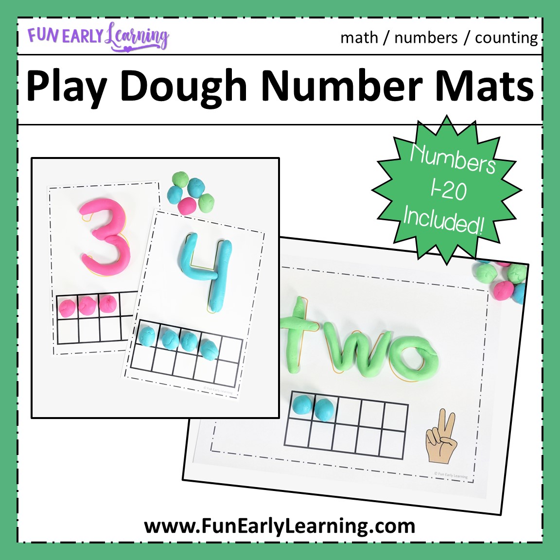 Play Dough Number Mats for Numbers 1-20 Early Math Activity