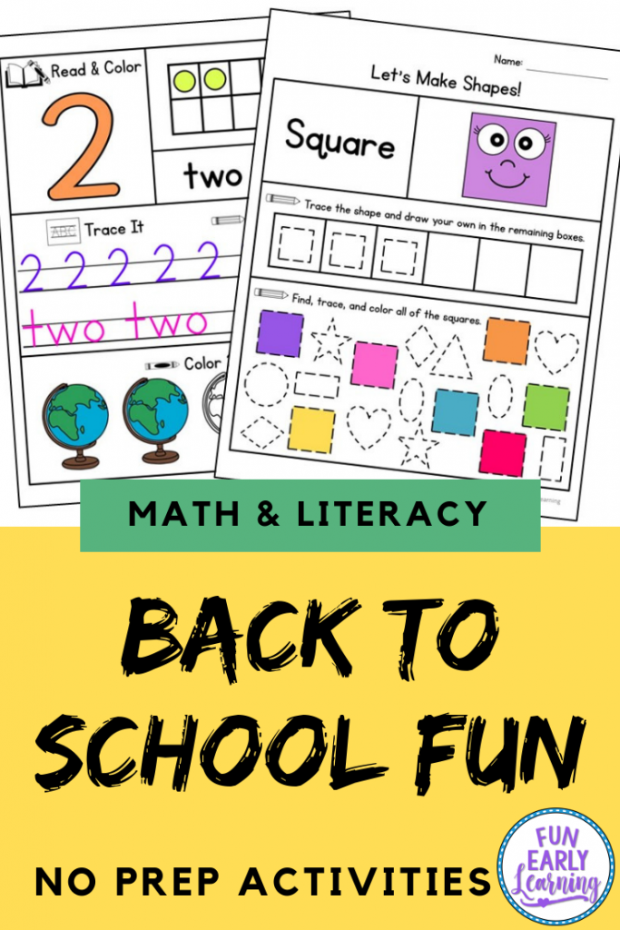 Back to School Math and Literacy NO PREP Activities – Fun Early Learning