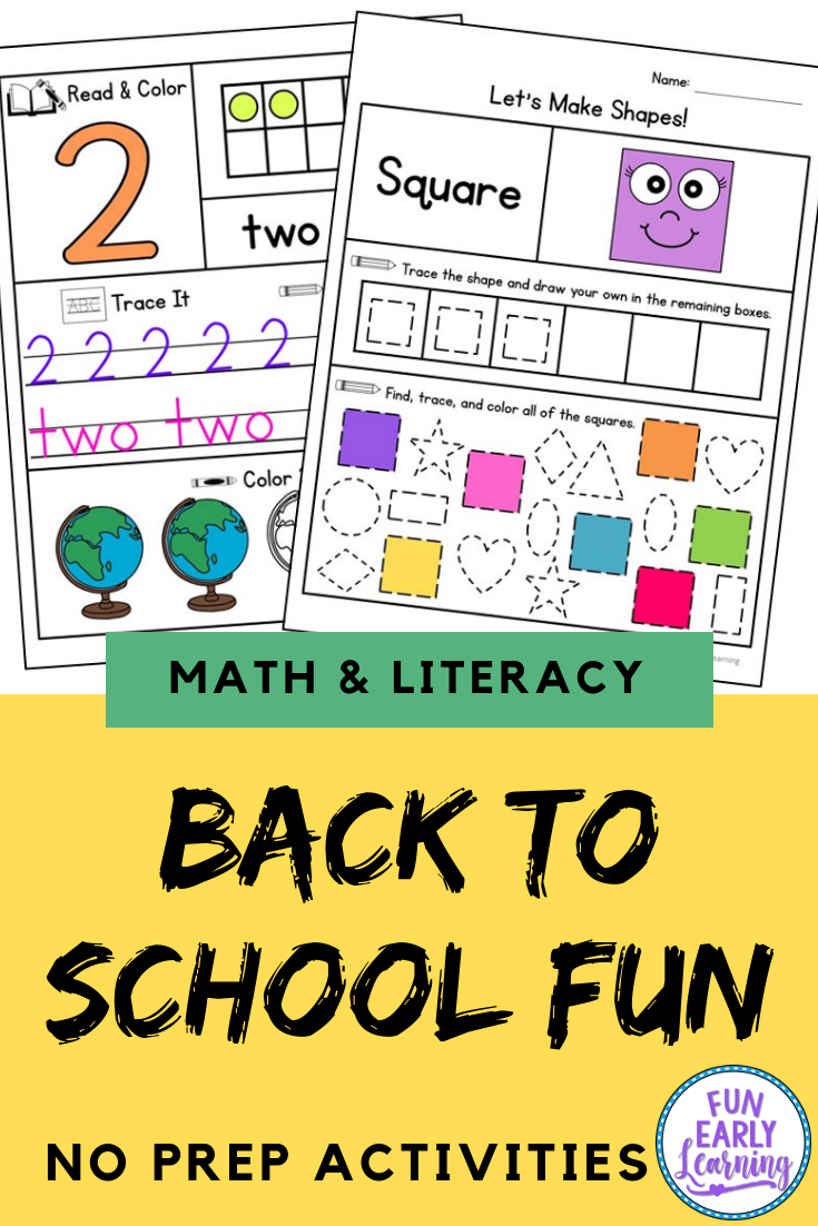 Back to School Math and Literacy NO PREP Activities – Fun Early Learning