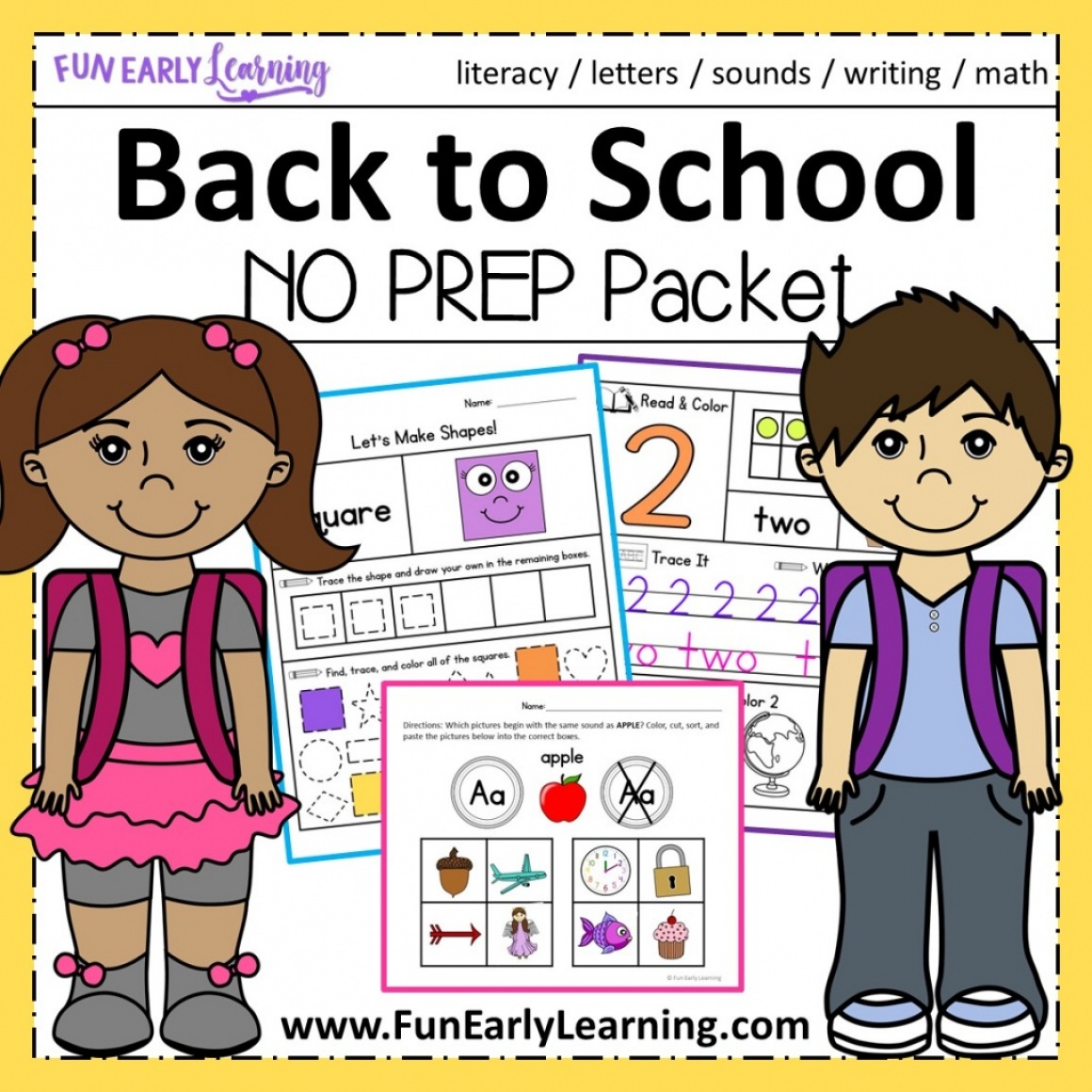Back to School Math and Literacy NO PREP Activities – Fun Early Learning