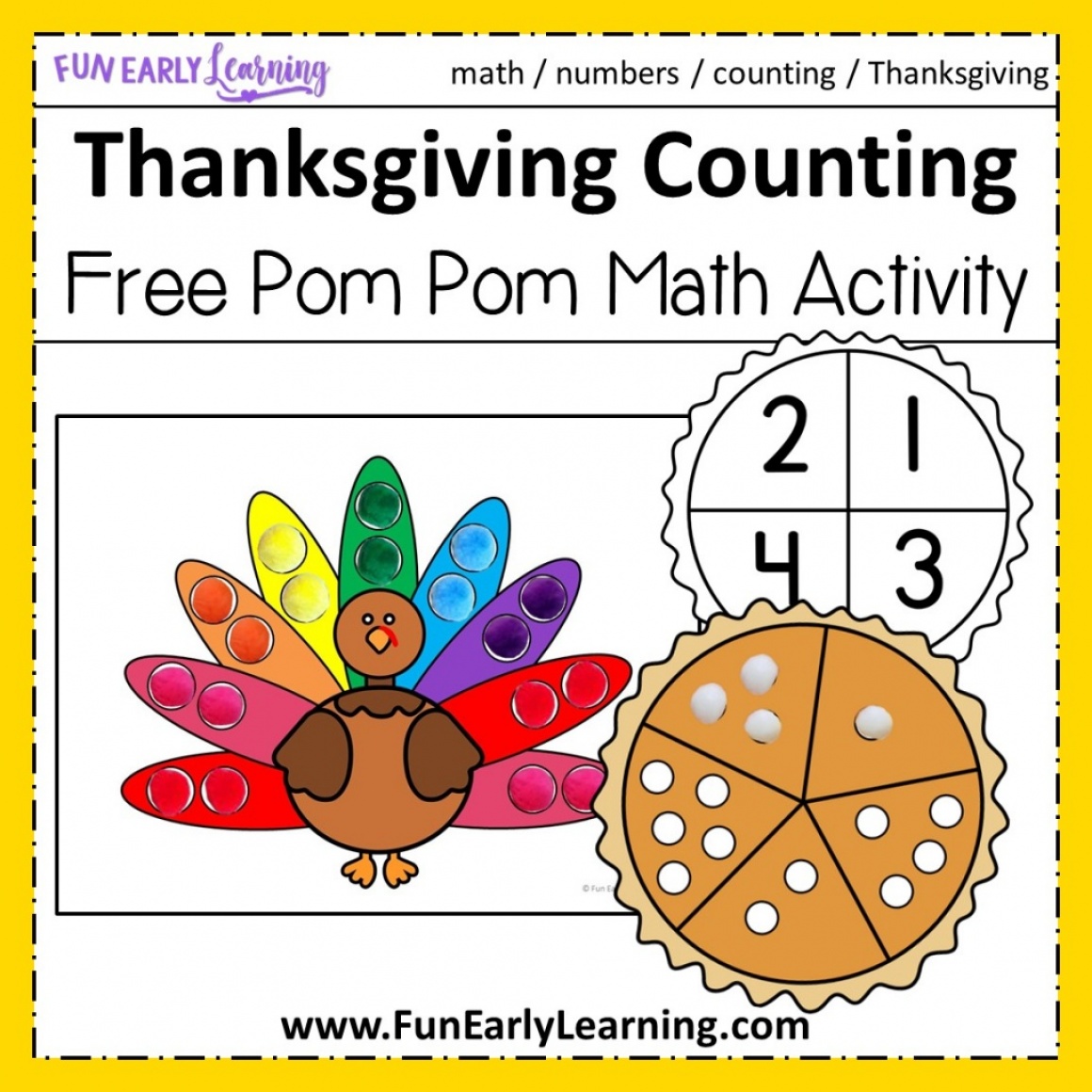 Thanksgiving Pom Pom Counting – Free Math Printable – Fun Early Learning