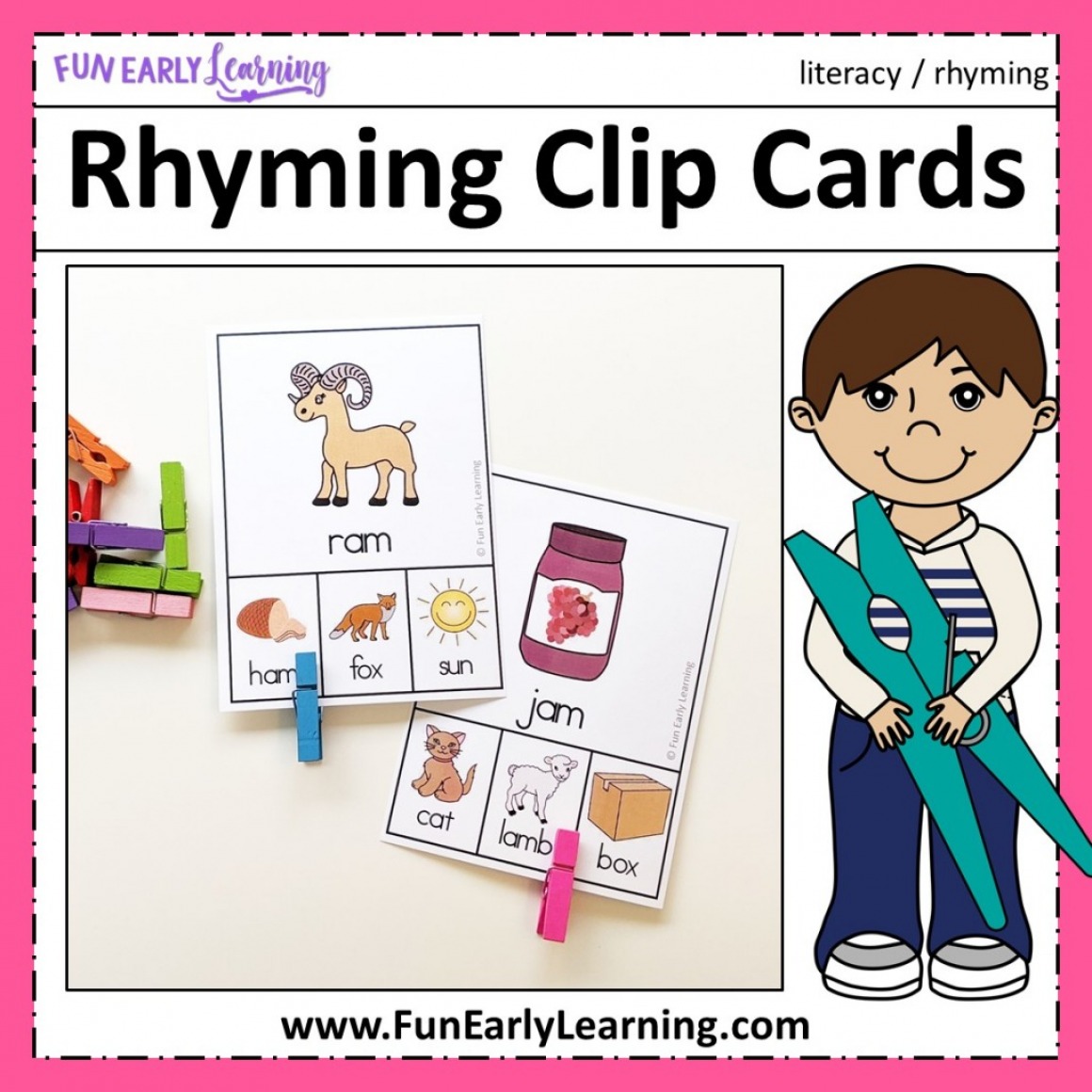 Rhyming Clip Cards – CVC Words and More! – Fun Early Learning