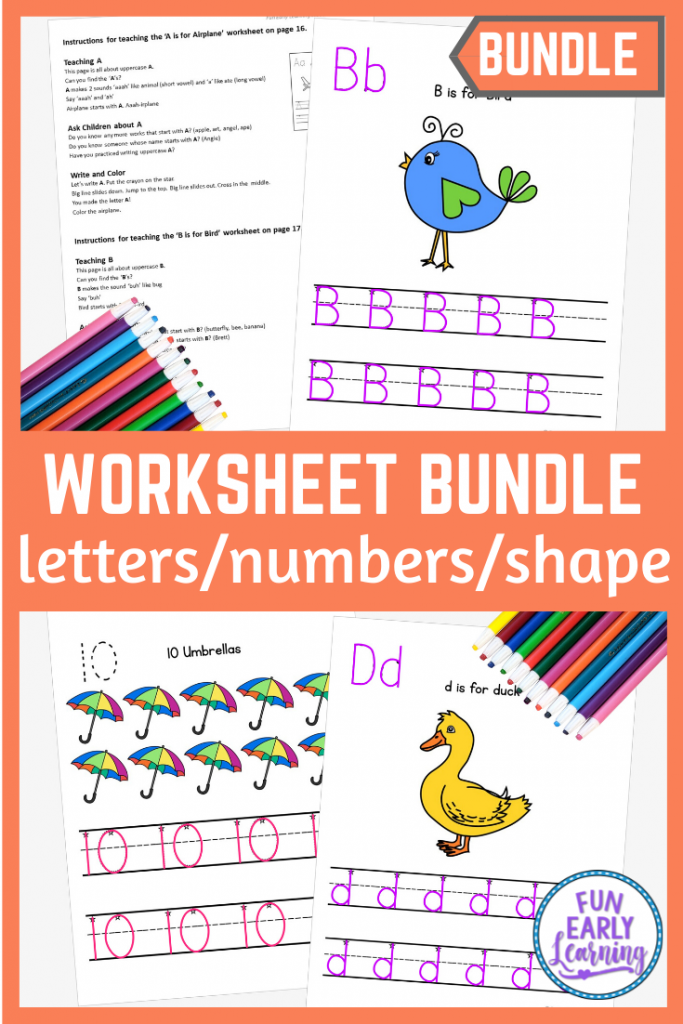 Letters, Numbers & Shapes Worksheets with Guided Lessons Bundle – Fun ...