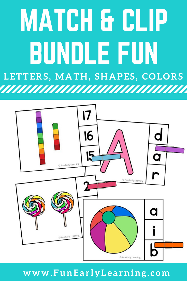 Match and Clip Bundle for Letters, Numbers, Shapes & Colors – Fun Early ...