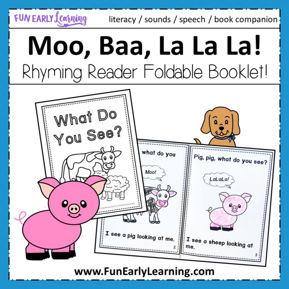 Moo, Baa, La La La! Book Companion Rhyming Reader Booklet – Fun Early ...