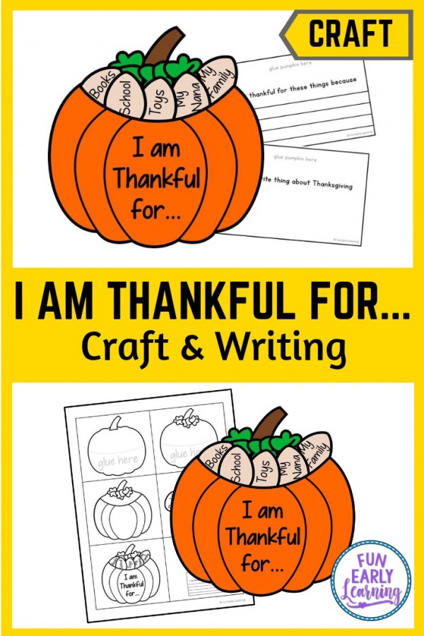 Thanksgiving I am Thankful For Pumpkin Craft Activity with Writing ...