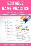 Editable Name Practice Name Writing Worksheets – Fun Early Learning