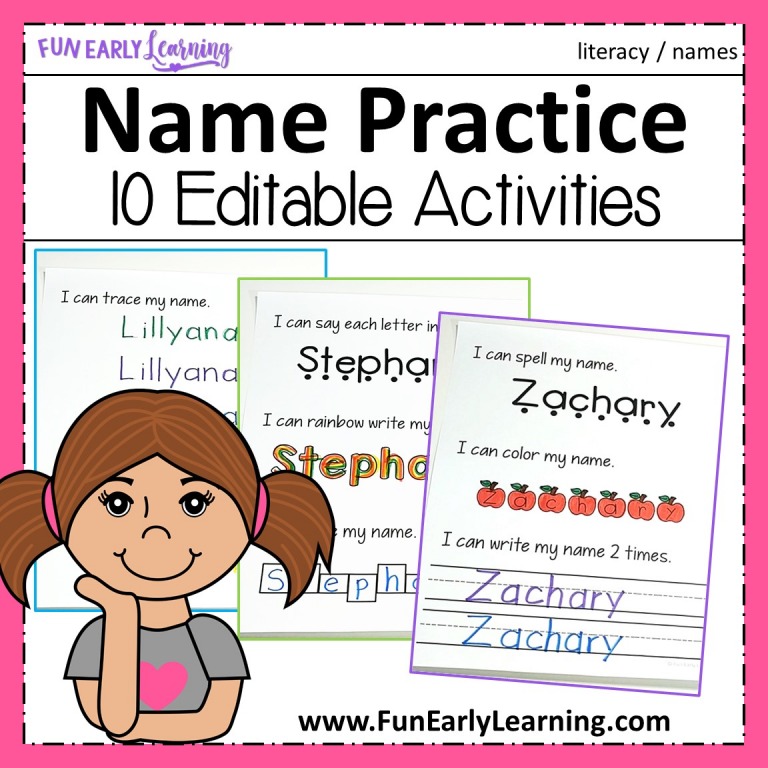 Editable Name Practice Name Writing Worksheets – Fun Early Learning